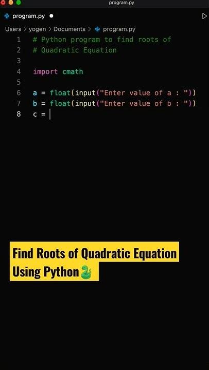 Python Program To Find Roots Of Quadratic Equation Shorts Coding Programming Youtube