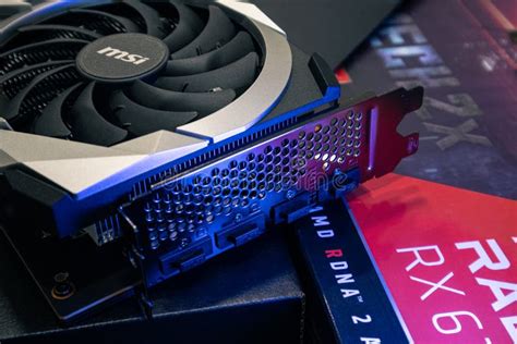 Msi Mech Graphics Card In Blue Light Close Up Editorial Photography Image Of Metallic