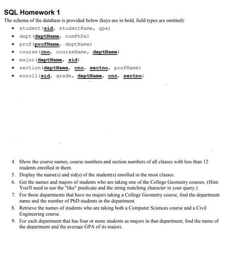 Solved Sql Homework 1 The Schema Of The Database Is Provided
