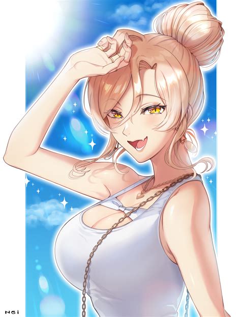 Ngi Kta Nui Sociere Nijisanji Highres 1girl Arm Up Blonde Hair Breasts Collarbone