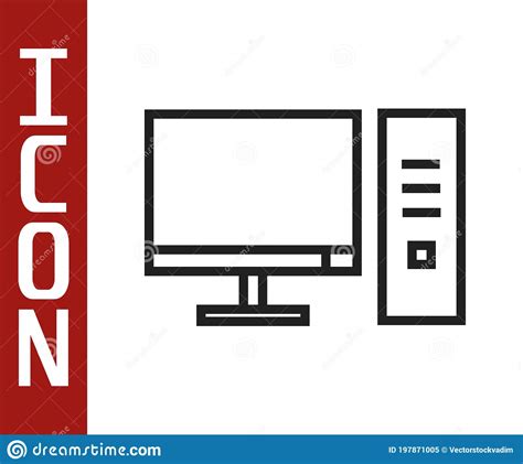 Black Line Computer Monitor Icon Isolated On White Background Pc