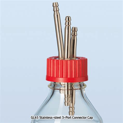Duran® Gl45 Stainless Steel 2 Or 3 Port Connector Cap For All Gl45 Bottles With 2 Or 3 Ports