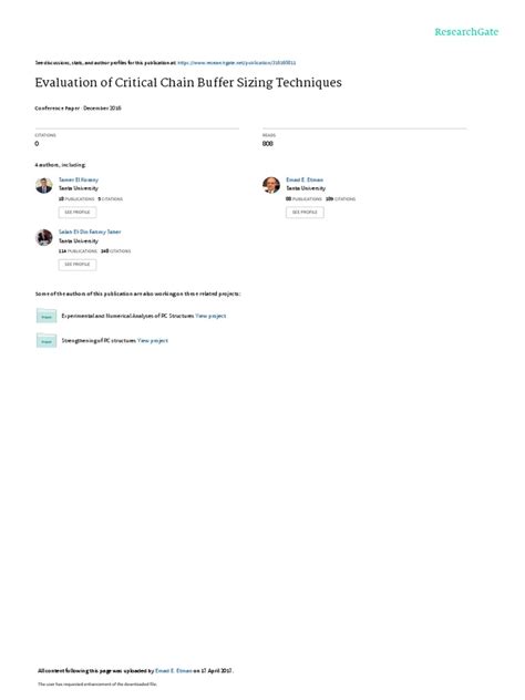 Evaluation Of Critical Chain Buffer Sizing Techniques December 2016 Pdf Project Management