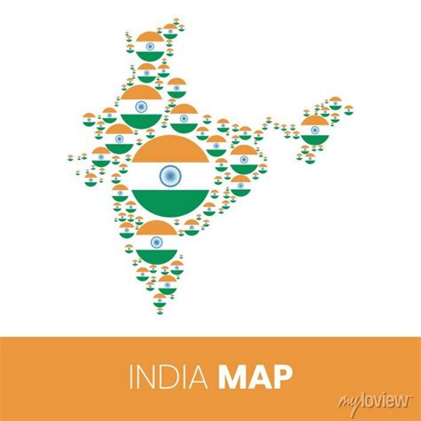 India Map Filled With Flag Shaped Circles India Map With Flag Wall