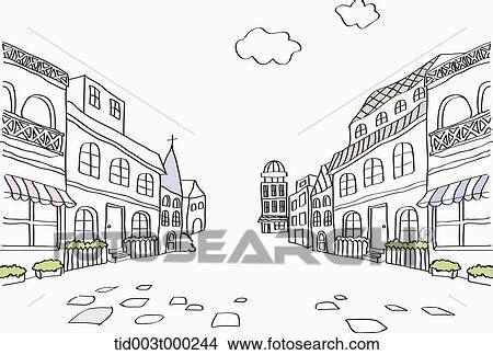 街道的儿童简笔画 街道铅笔画 简单的街道画 大山谷图库