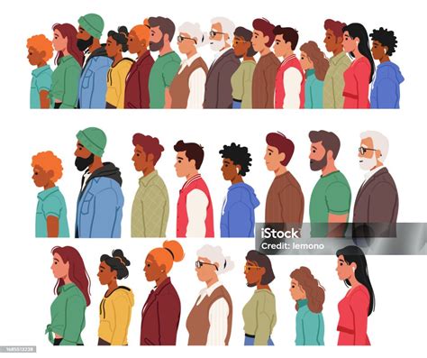 옆으로 얼굴을 내밀고 서 있는 남성과 여성 캐릭터는 관찰자에게서 몸을 돌린 채 서 있습니다 T 셔츠에 대한 스톡 벡터 아트 및 기타 이미지 T 셔츠 길이 남자