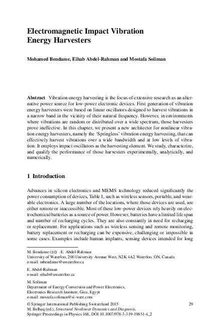 Pdf Electromagnetic Impact Vibration Energy Harvesters