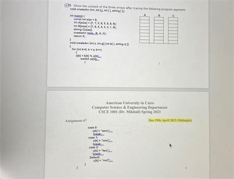 Solved Show The Content Of The Three Arrays After Tracing