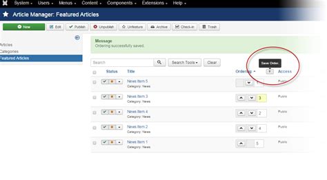 Managing The Featured Items Joomla Documentation