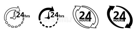 24 Hrs Icons Versions Set In Black Flat And Line Style Stock Vector Illustration Of Concept