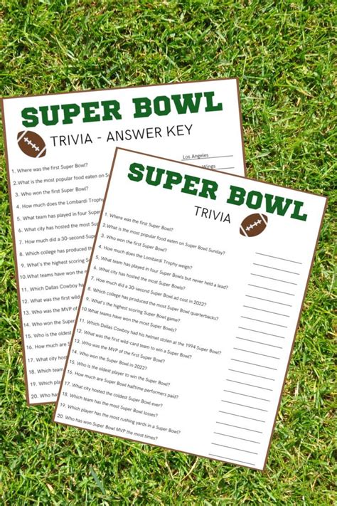 Two Super Bowl Trivias Sitting On Top Of Green Grass With The Words Name
