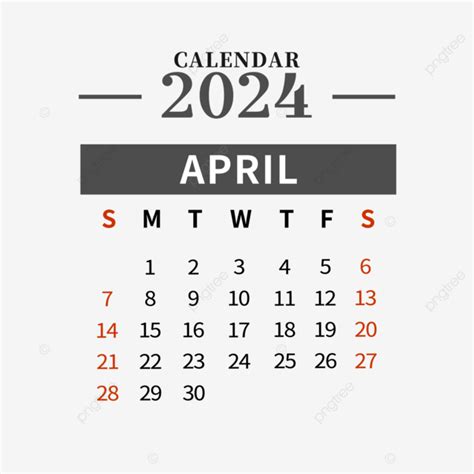 تقويم أبريل 2024 أسود بسيط 2024 أبريل التقويم Png والمتجهات للتحميل