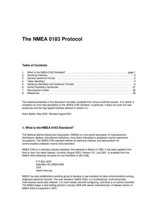 The Nmea 0183 Protocol Pdf Global Positioning System Navigation