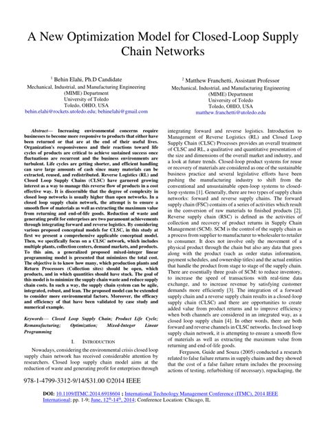 Pdf A New Optimization Model For Closed Loop Supply Chain Networks