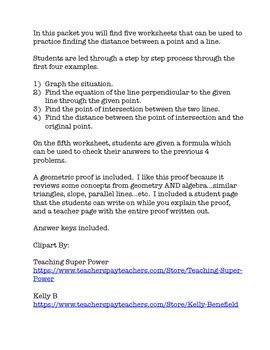 PreCalculus Geometry Distance Between A Point And A Line Worksheets And Proof