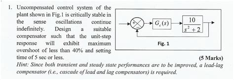 SOLVED Uncompensated Control System Of The Plant Shown In Fig Is Critically Stable In The