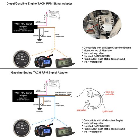 Waterproof Diesel Gasoline Engine Tacho Rpm Signal Adapter Tachometer