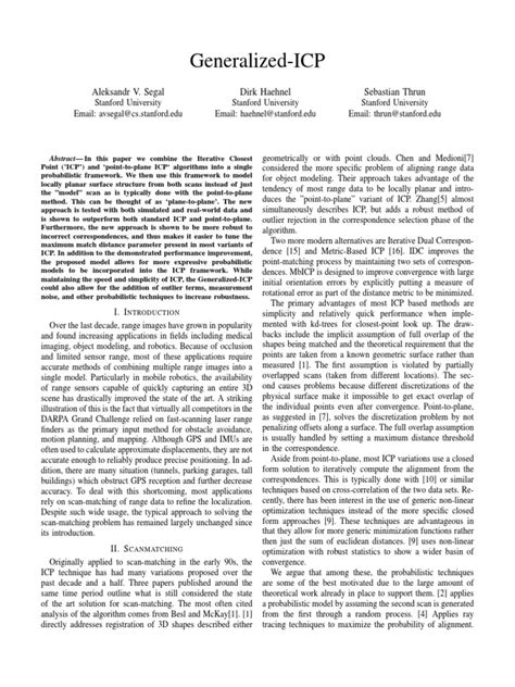 Generalized Icp Improves Scan Matching Pdf Sequence Alignment