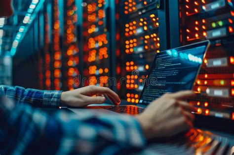 Computer Engineer In Server Room With Laptop It Support And Big Data Storage Technology Concept