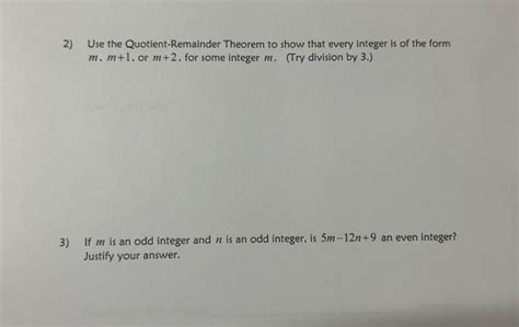 Solved 2 Use The Quotient Remainder Theorem To Show That