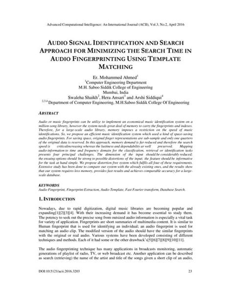 Audio Signal Identification And Search Approach For Minimizing The