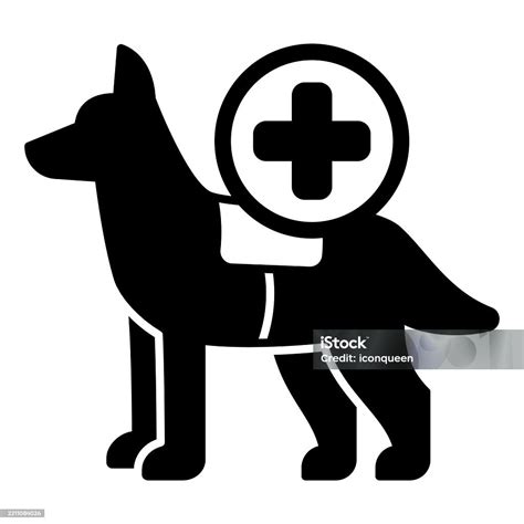 사람들을 구하기 위한 수색 개 단단한 아이콘 인간 구조 개념 벡터 그래픽입니다 구조자 개와 의료 십자가 기호 흰색 배경 스타일 모바일 또는 디자인 개에 대한 스톡 벡터 아트