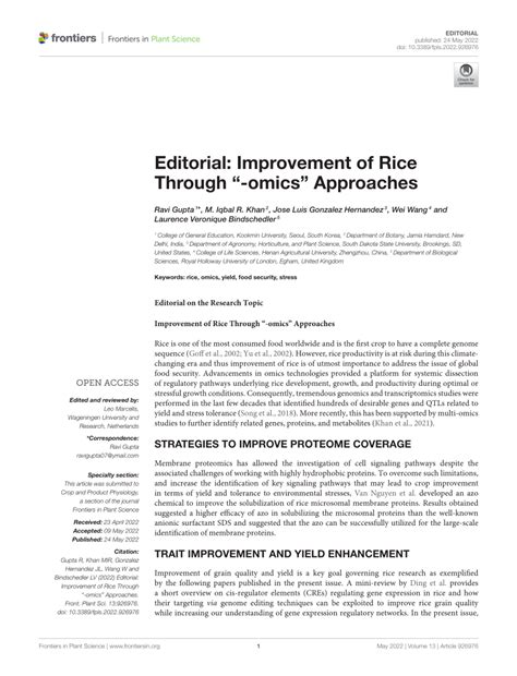 Pdf Improvement Of Rice Through Omics” Approaches