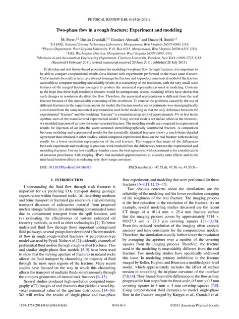 Pdf Two Phase Flow In A Rough Fracture Experiment And Modeling
