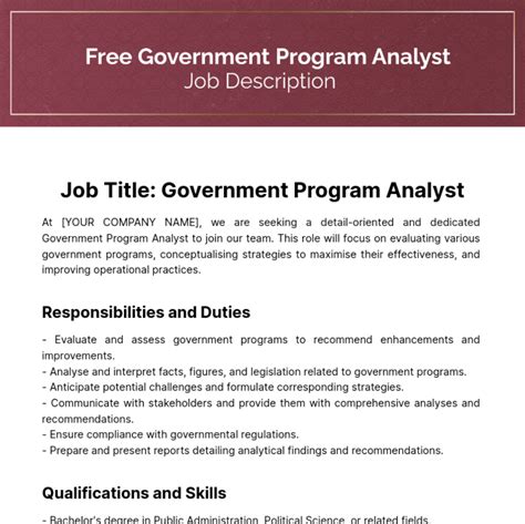 Free Government Program Analyst Job Description Template To Edit Online