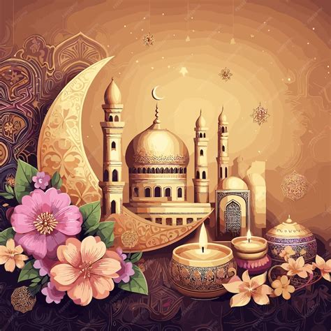 이드 아다 무바라크 인사 이슬람 일러스트레이션 배경 ⁇ 터 디자인 아랍어 캘리그라피 프리미엄 Ai 생성 벡터