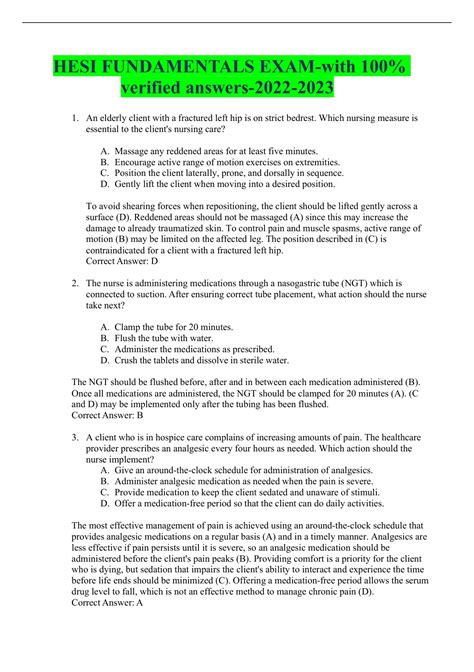 Hesi Fundamentals Exam With 100 Verified Answers Hesi Fundamentals Stuvia Us
