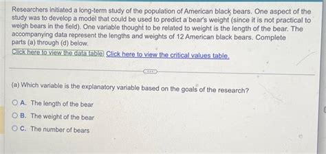Solved A Table Critical Values For The Correlation Critical