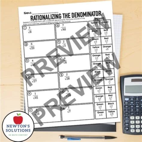 Rationalizing Monomial Denominator Color By Number Activity Tpt