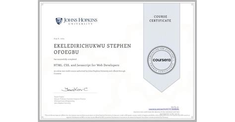 Stephen Ofoegbu On Linkedin Completion Certificate For Html Css And Javascript For Web Developers
