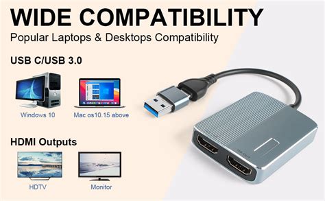 Weton USB Or USB C To HDMI Adapter For Dual Monitors HDMI Splitter Extended Display Adapter