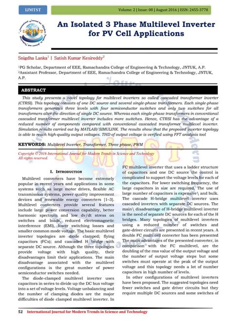 An Isolated 3 Phase Multilevel Inverter For Pv Cell Applications Pdf