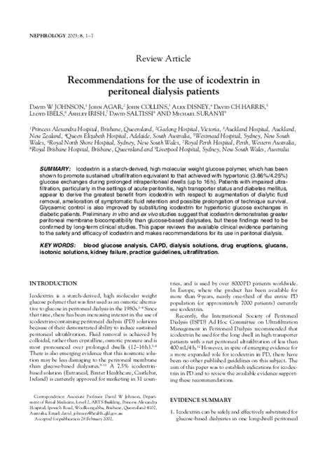 Pdf Recommendations For The Use Of Icodextrin In Peritoneal Dialysis