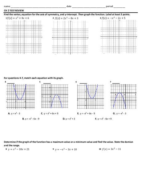 Fillable Online Characteristics Of Quadratic Functions Worksheet Answer Key Fax Email Print