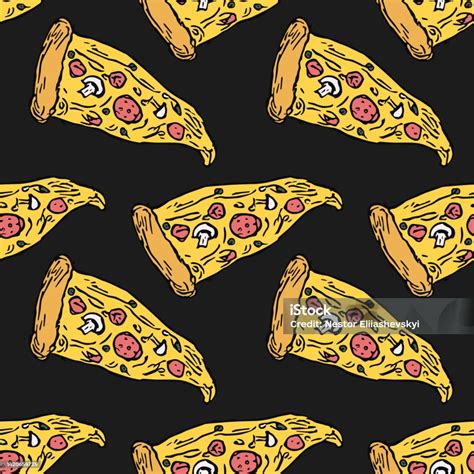 원활한 피자 패턴 컬러 피자 배경 낙서 벡터 피자 일러스트 레이 션 낙서 드로잉에 대한 스톡 벡터 아트 및 기타 이미지 낙서
