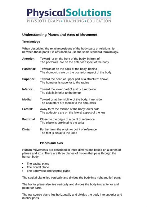 Pdf Understanding Planes And Axes Of Movement Physical Pdf