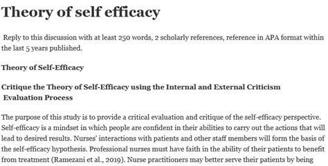 Theory Of Self Efficacy