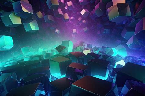 Futuristic 3d Geometric Shape Background Virtual Environment Filled With Holographic Pulsating