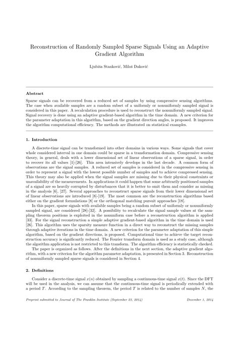 pdf reconstruction of randomly sampled sparse signals using an