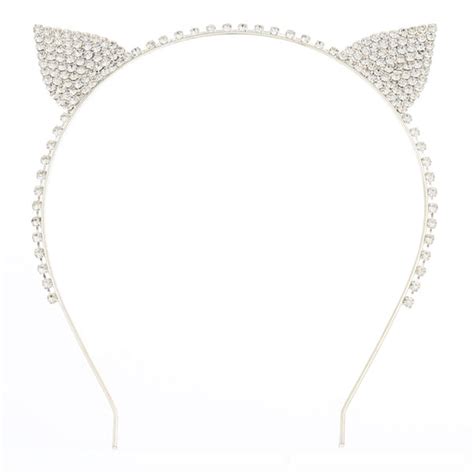 Silver Rhinestone Cat Ears Headband Lvkiki