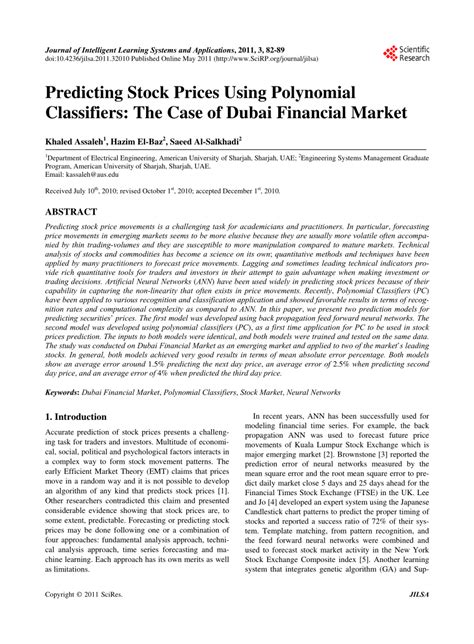 Pdf Predicting Stock Prices Using Polynomial Classifiers The Case Of