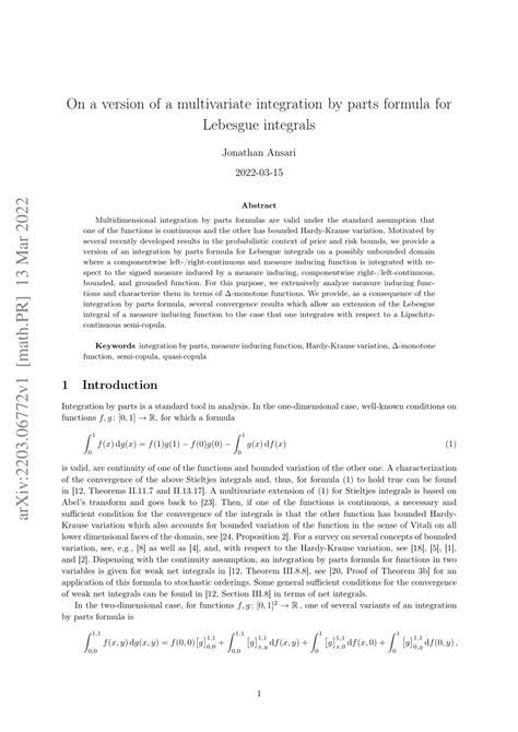 Pdf On A Version Of A Multivariate Integration By Parts Formula For