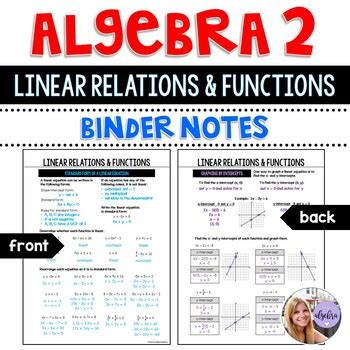 Algebra 2 Linear Relations And Functions Binder Notes Worksheet