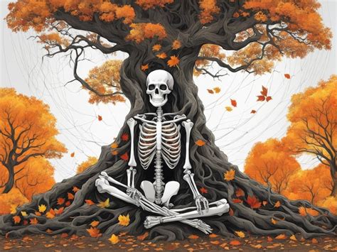 premium vector illustration of a human skeleton on a tree