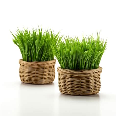 Premium Ai Image Wheatgrass Baskets Isolated On White Background