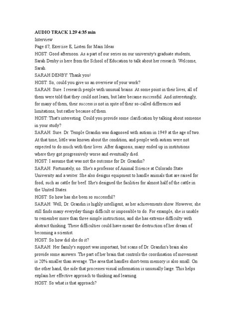 Listening Script Unit 4 Listening 1 Pdf Thought Memory